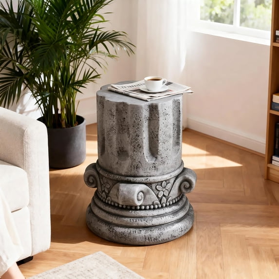 Cement Side Table, Modern Small Round Accent End Table for Patio Garden ...