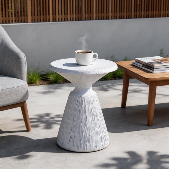 Cement Side Table, Modern Small Round Accent End Table for Patio Garden ...