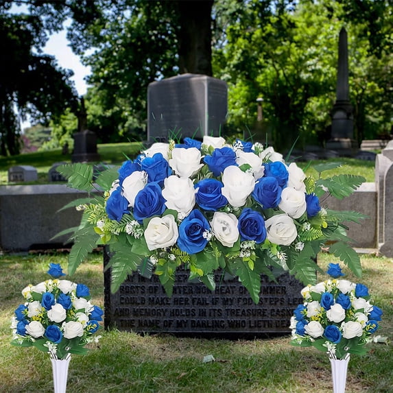 Cemetery Artificial Flowers, Faux Rose Bouquet with Headstone Saddle ...