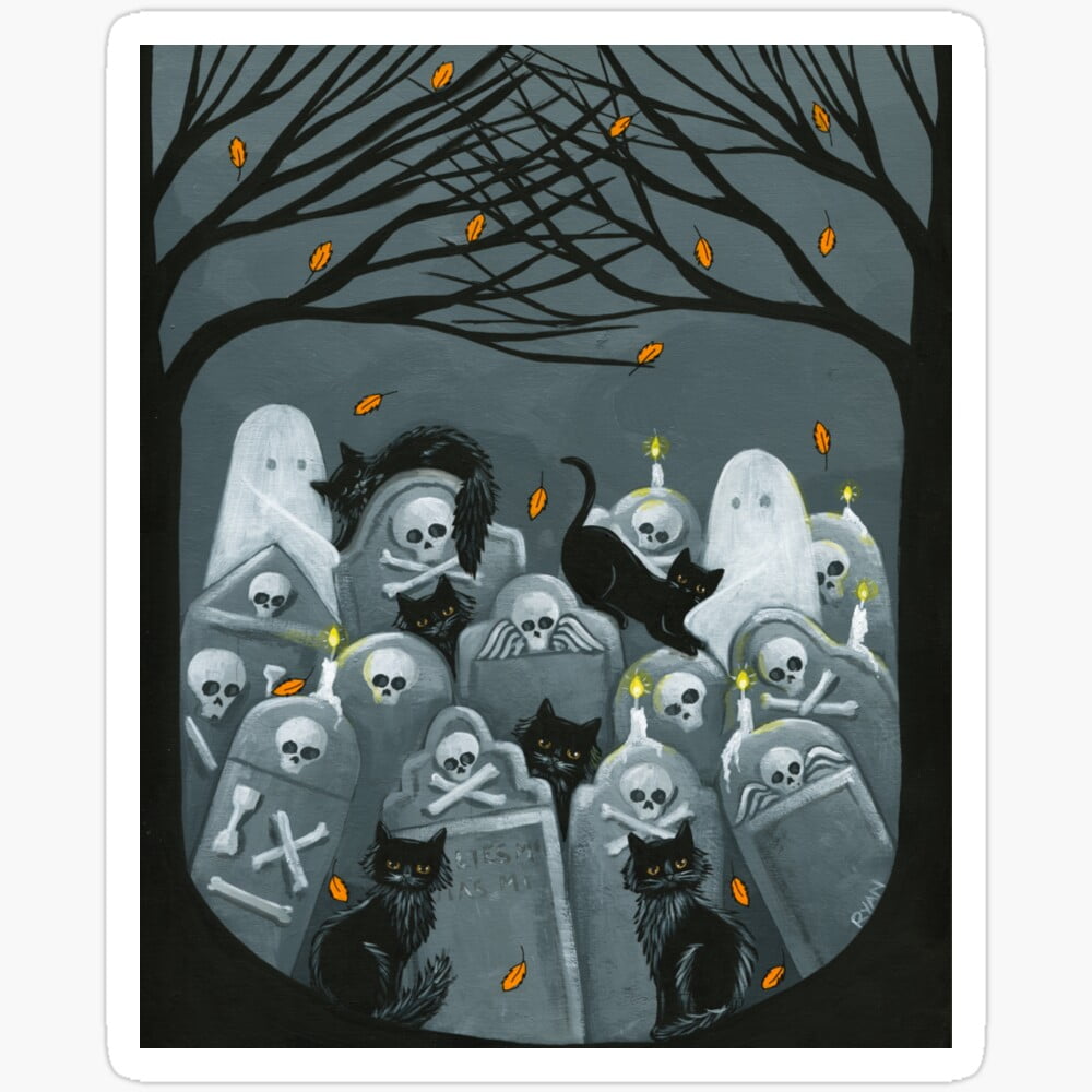 Cemetery Cats Sticker Phone Decal Water Bottle Stickers Car Decals ...