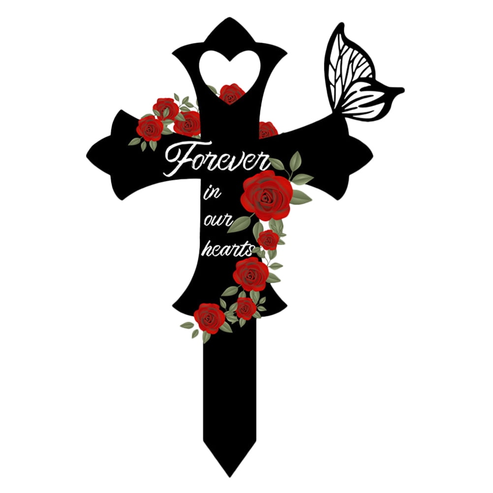 Cemetery Cross Memorial Sign Marker Metal Cross Yard Stake Grave Marker ...