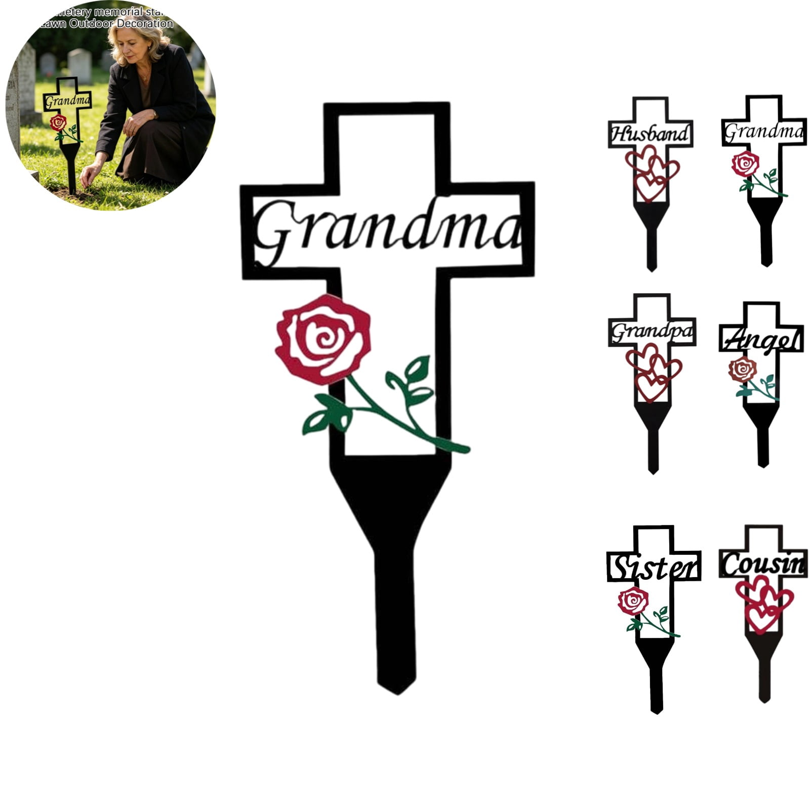 Cemetery Cross Stake Metal Grave Marker for Lightweight Garden ...