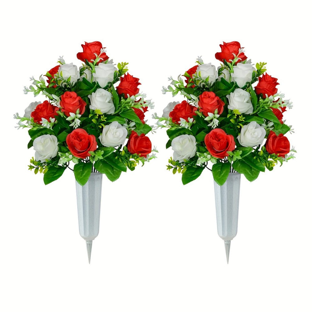 Cemetery Decoration Bouquet, 2 Piece Fake Flower Bouquet, Spring and ...