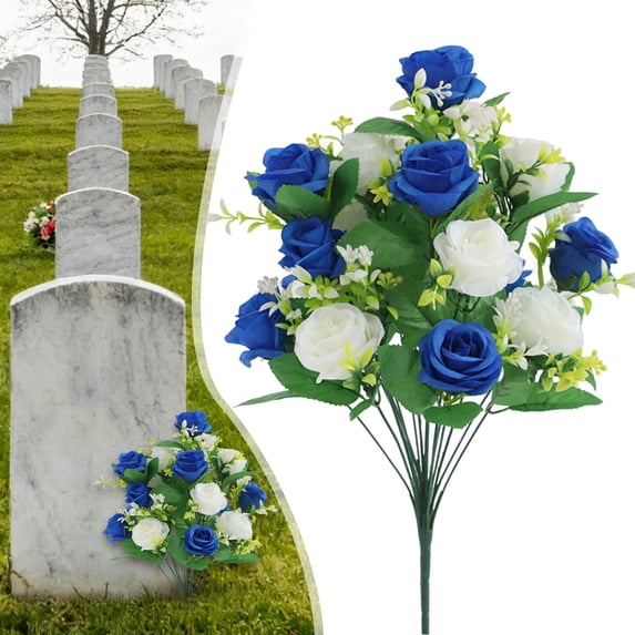 Cemetery Flower Saddle, Artificial Rose Memorial for Headstone, 18 Silk ...