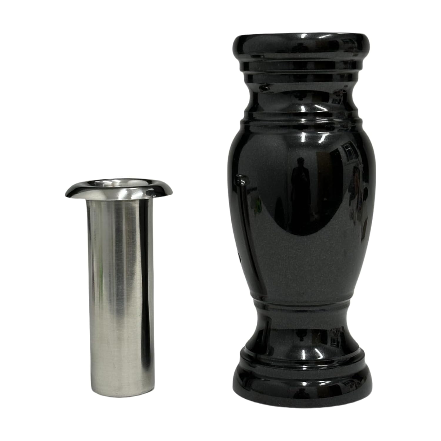Cemetery Flower Vase - Real Granite (Black Granite), with Stainless ...