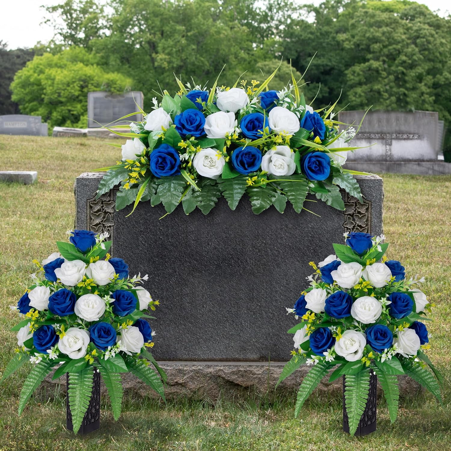 Cemetery Headstone Flower Saddle - Artificial Cemetery Flowers Rose ...