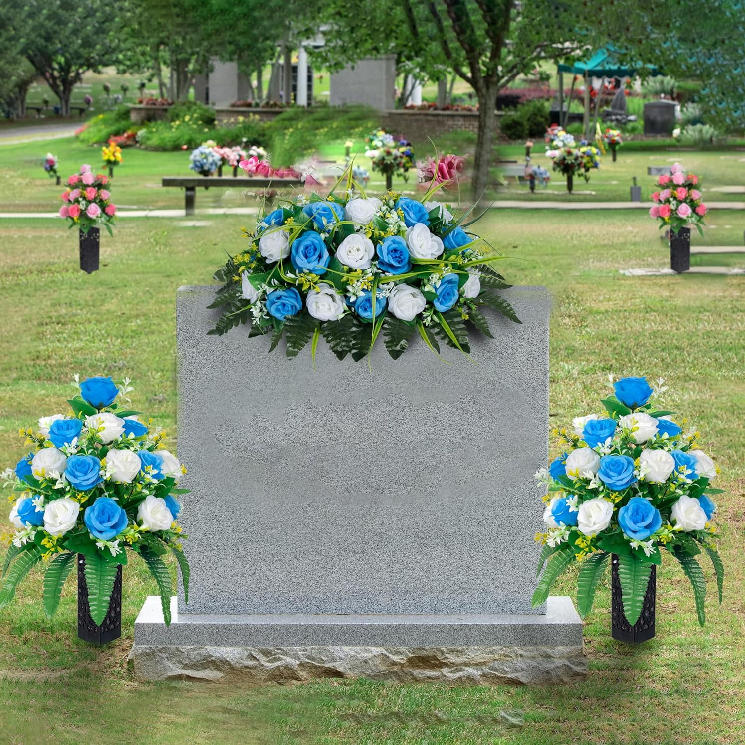 Cemetery Headstone Flower Saddle - Artificial Cemetery Flowers Rose ...