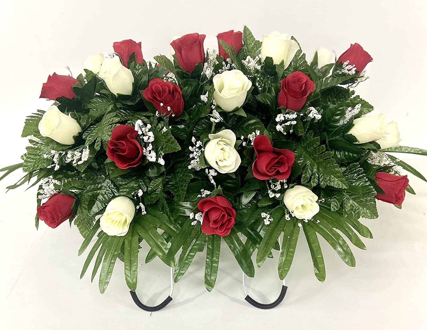 Cemetery Headstone Saddle Flower Arrangement in Red and Cream Roses ...