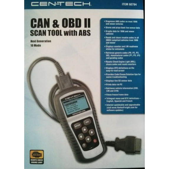 Cen-Tech CAN & OBD II Scan Tool with ABS, Diagnostic Car Engine Reader ...