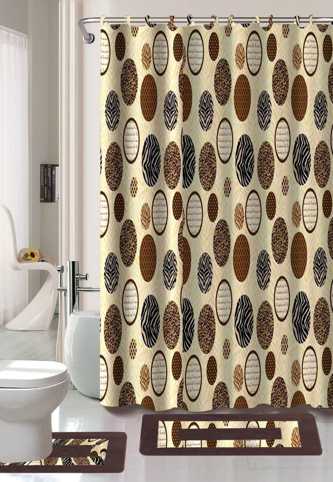 Chenille Bath in a Bag Bathroom Decor Set Soft Brown Printed 15 Count ...