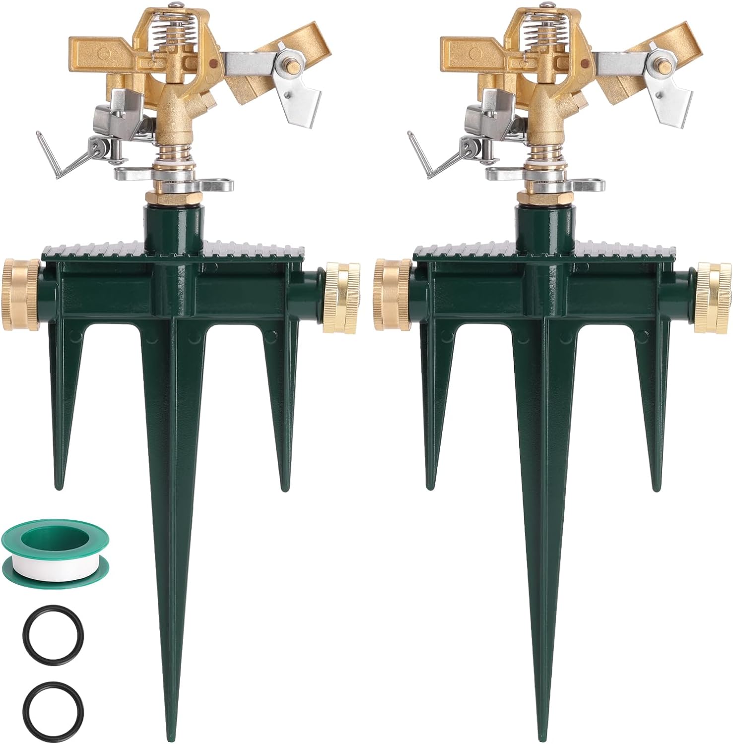 Cenoz 2 Pack Brass Lawn Water Sprinklers for Yard, Heavy Duty Pulsating ...