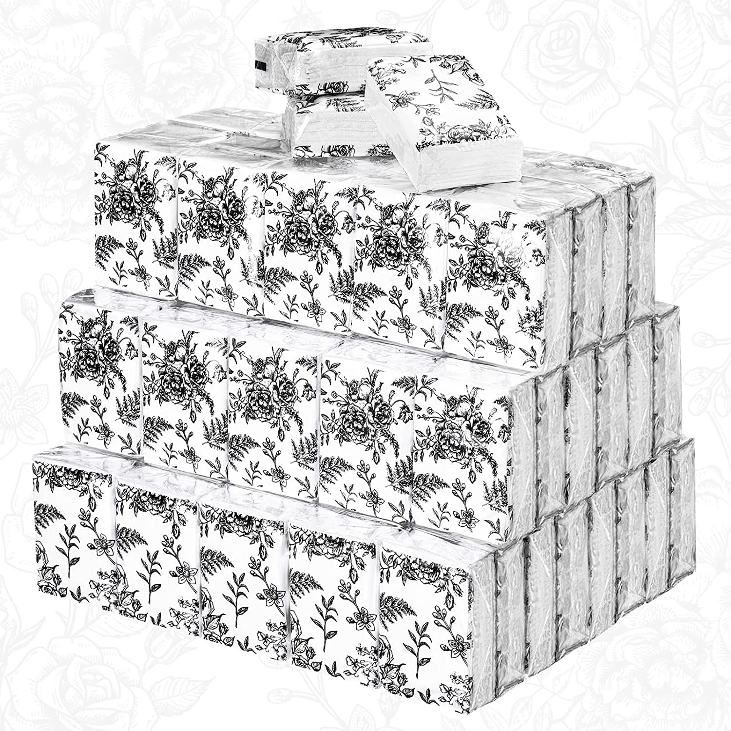 Censen 100 Pack 1000 Pcs Travel Size Tissues Bulk 2 Ply Black Floral ...