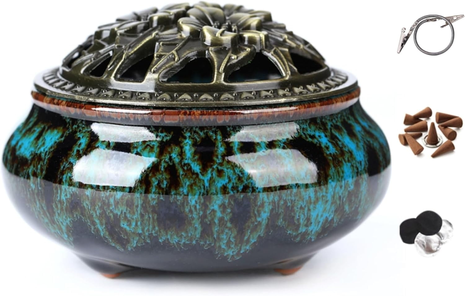 Censer Sky Blue Incense Burner with Calabash Incense Stick Holder ...