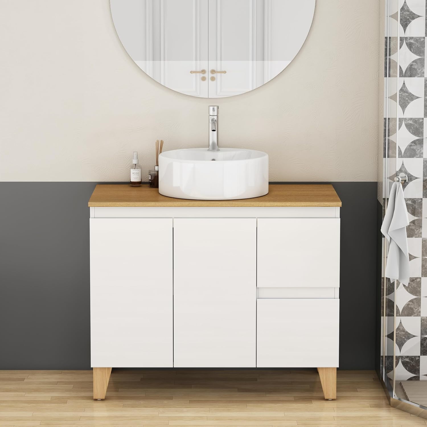 Censi 36″ Mid-century Modern Bathroom Vanity Cainet with Sink Combo,2 ...