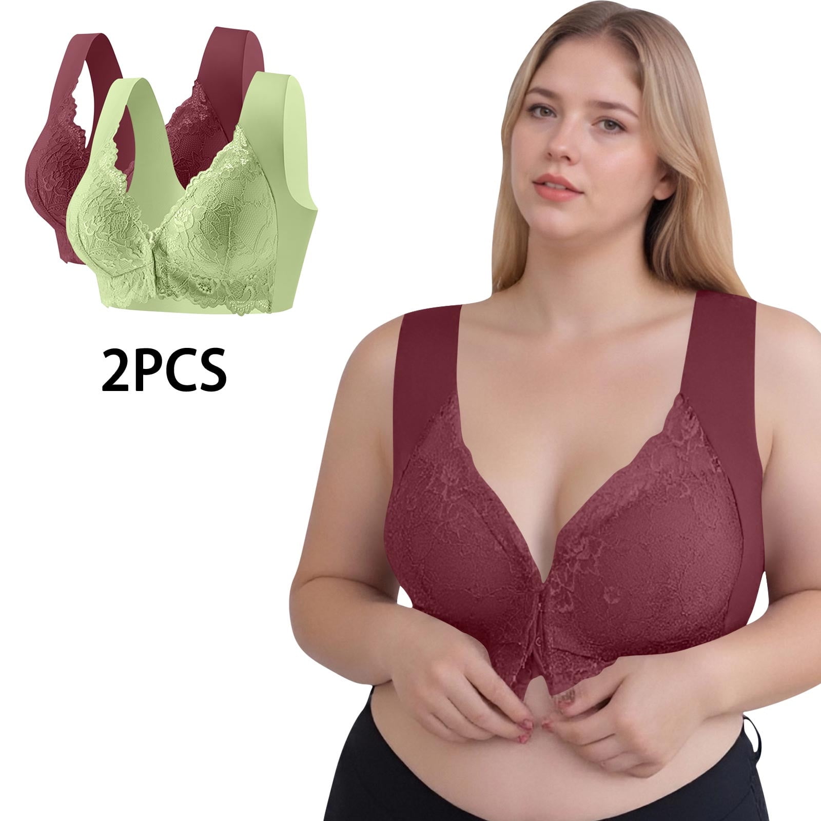 Censtreet 2PCS Women's Plus Size Bra Racerback Front Closure Bras Plunge Underwire Tshirt Padded ...