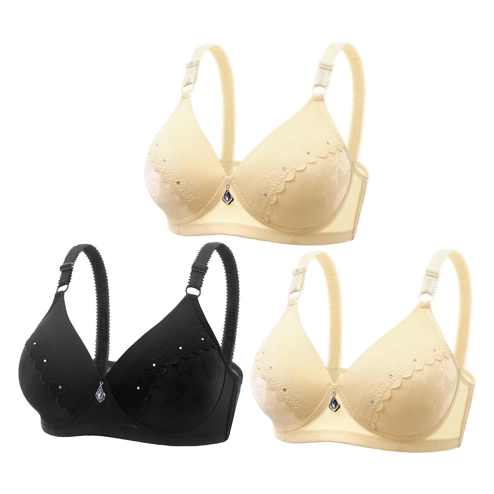 Censtreet 3PCS Bras for Women Lace V Neck Seamless Wireless No ...