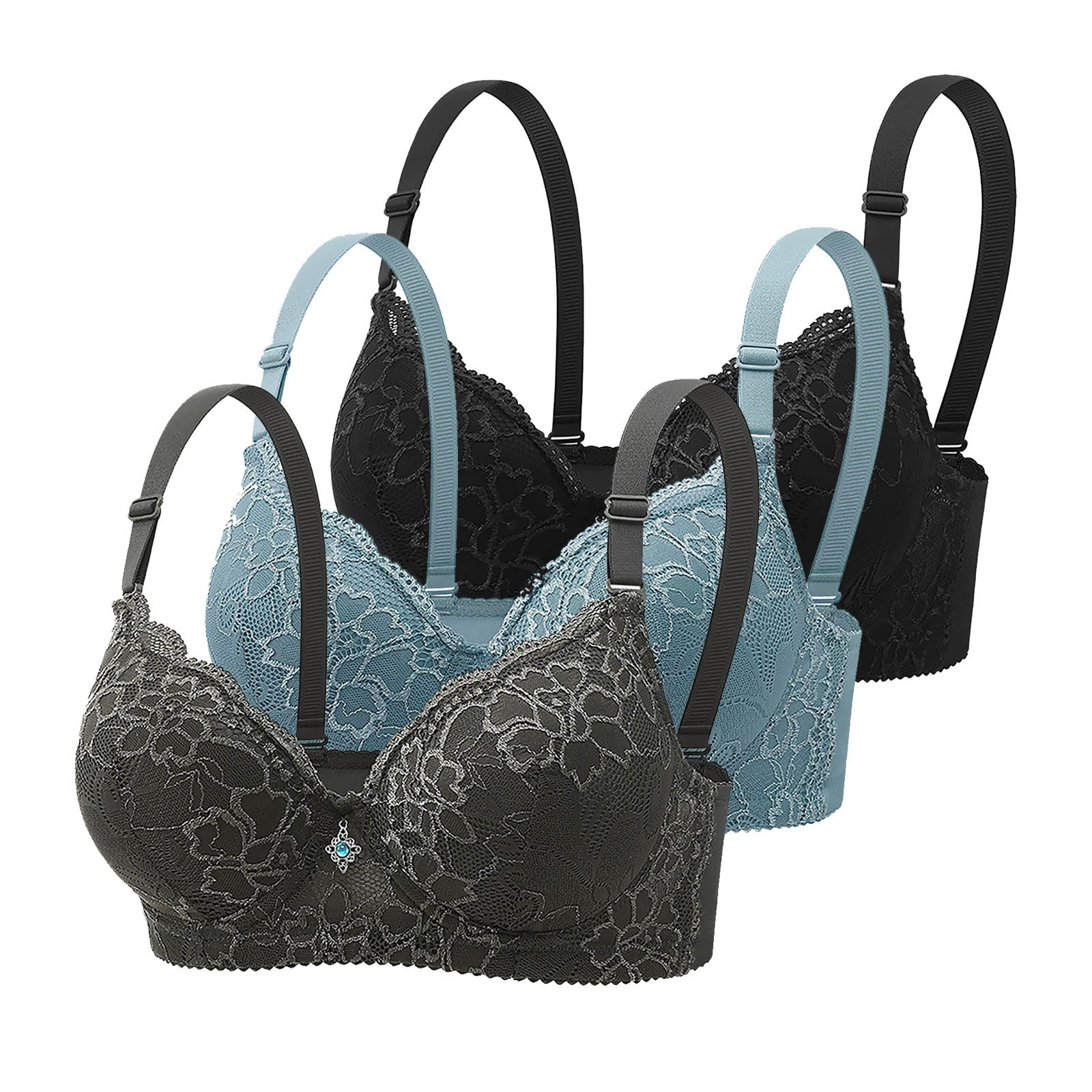 Censtreet 3PCS Women's Sexy Large Size Lace Bra, Full Coverage No Rims ...