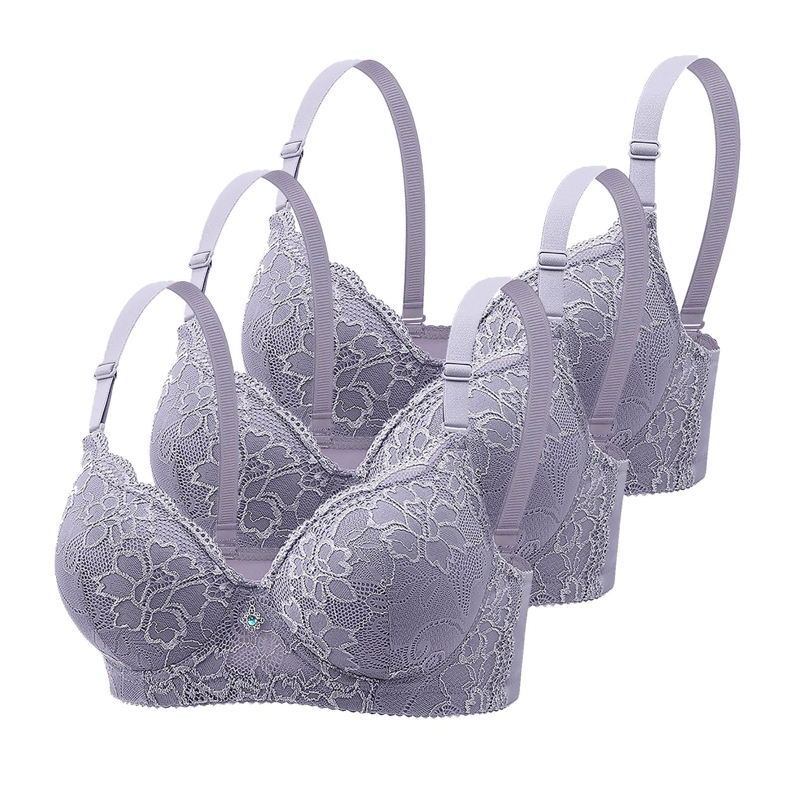 Censtreet 3PCS Women's Sexy Large Size Lace Bra, Full Coverage No Rims Bra, Gathered Together ...