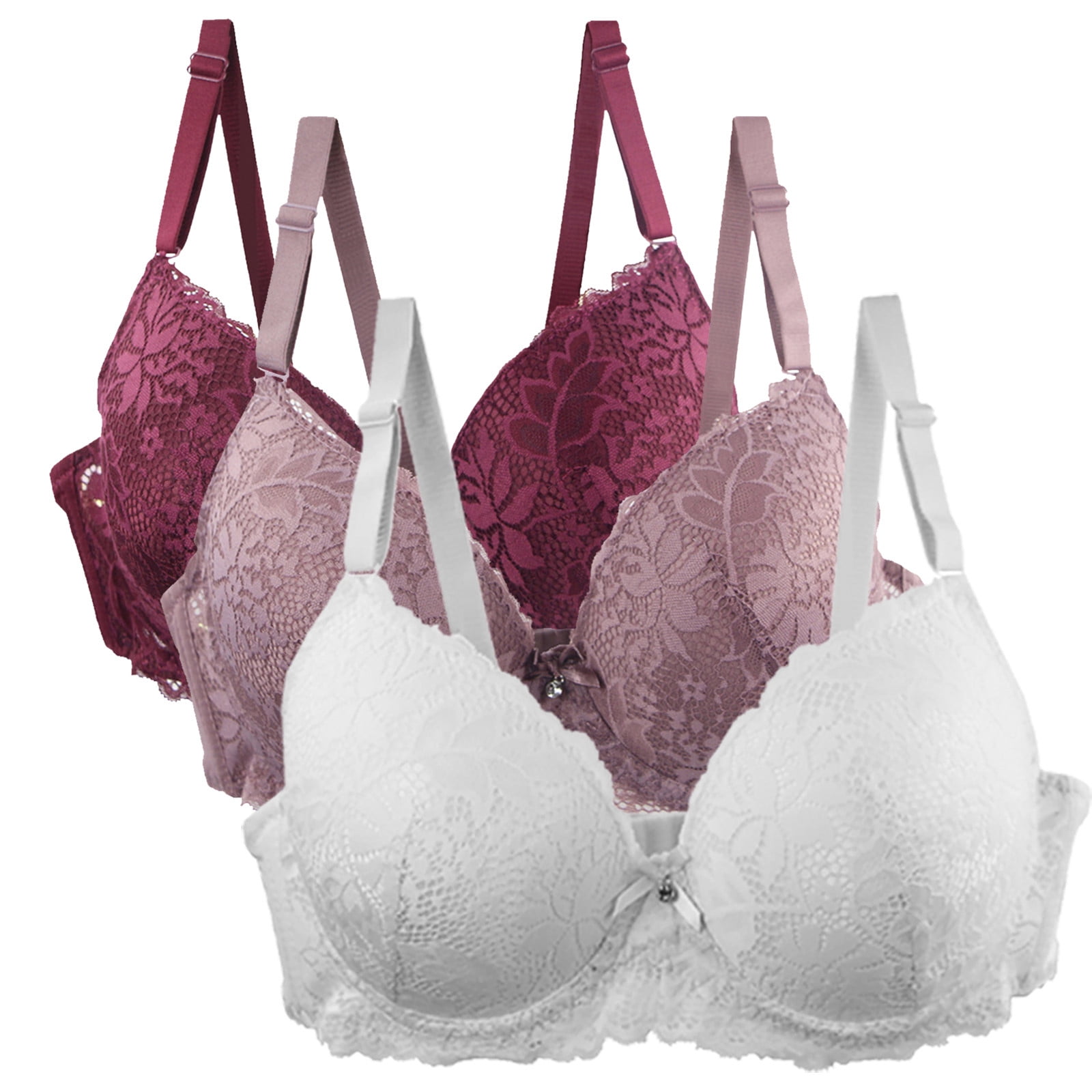 Censtreet 3PCS Womens Seamless Bras Lace Supportive Wireless Push Up Full Coverage Bralette ...