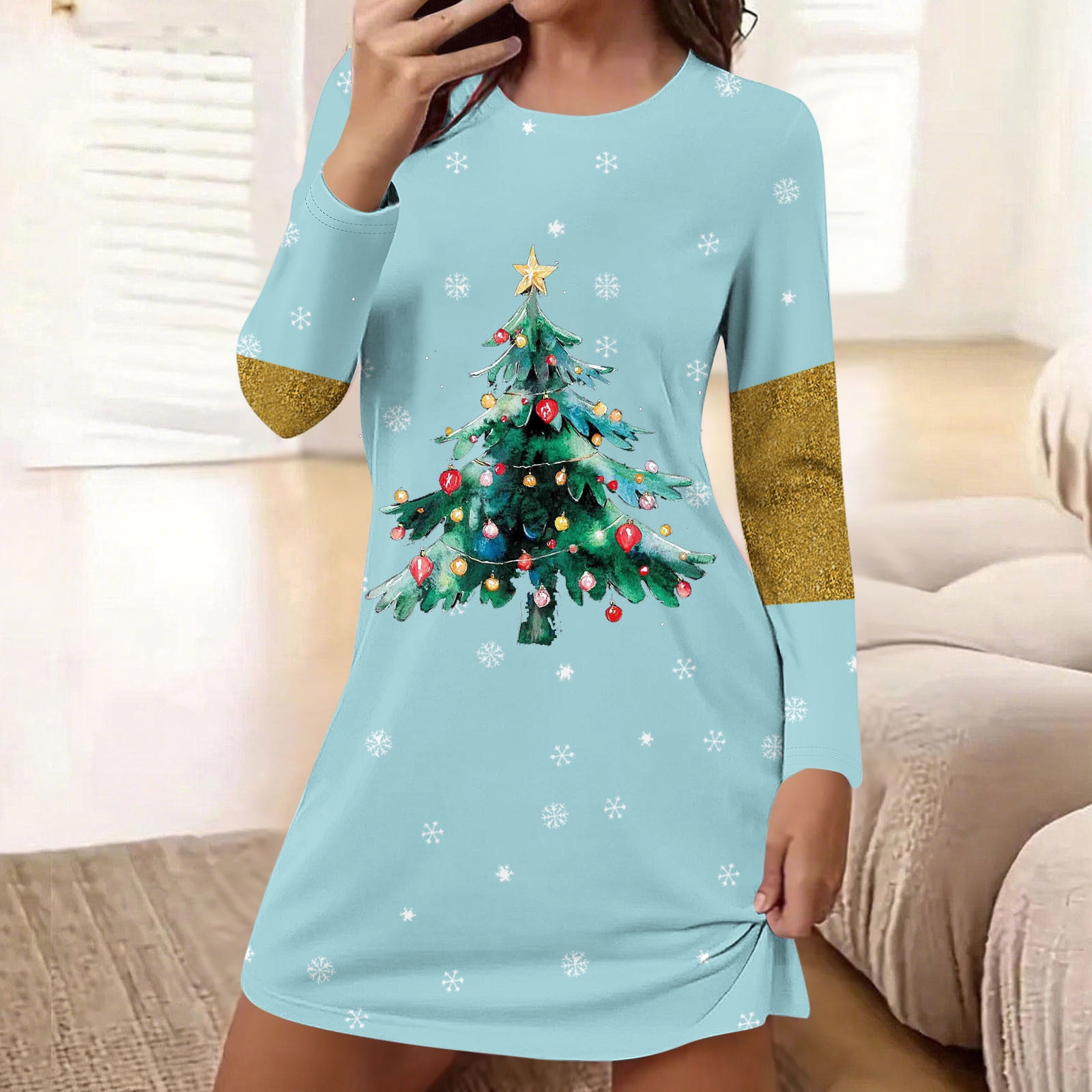 Censtreet Christmas Nightgowns for Women, Soft Printed Short Sleeve ...