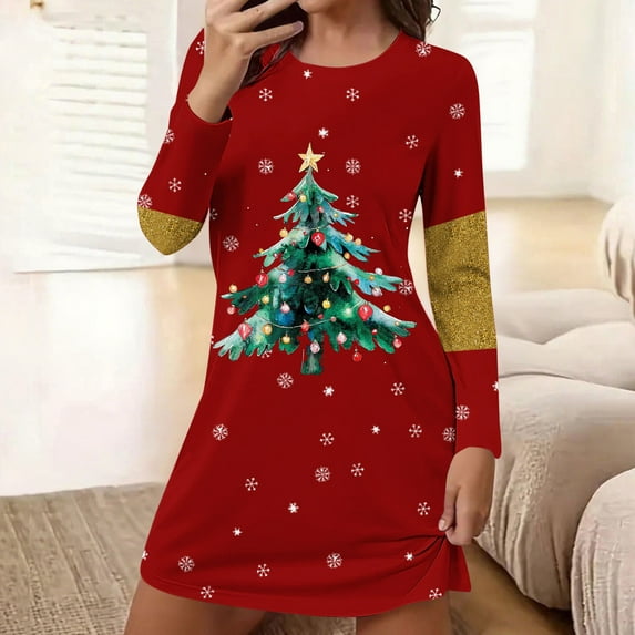 Censtreet Christmas Nightgowns for Women, Soft Printed Short Sleeve ...