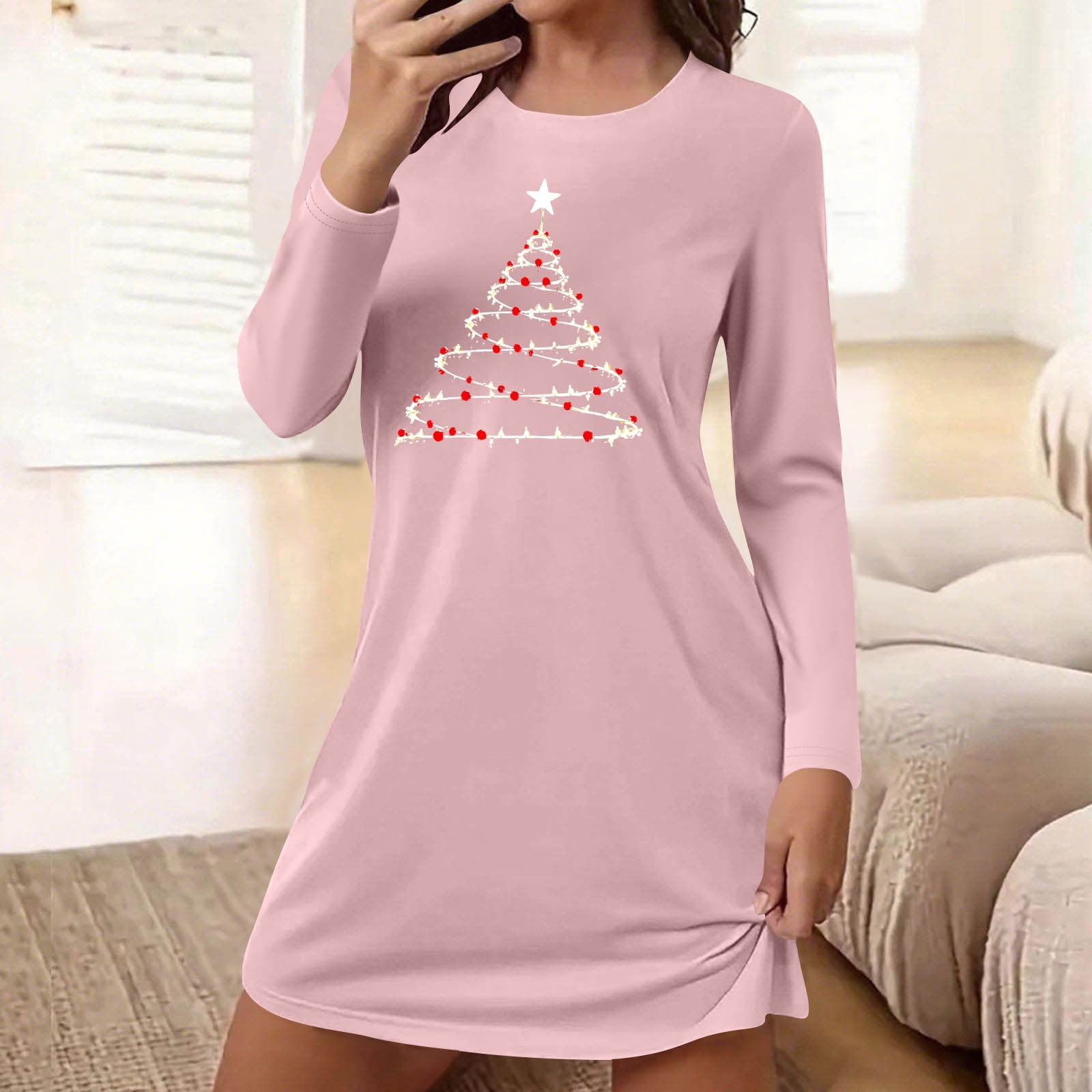 Censtreet Christmas Women's Nightgowns Long Sleeve Sleep Shirts Comfy ...