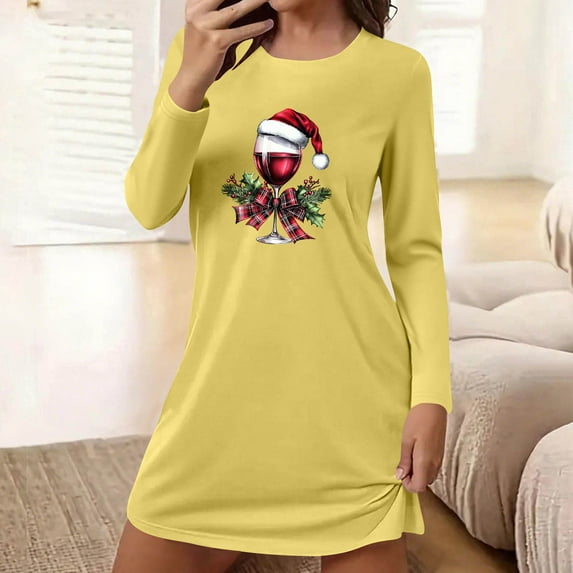 Censtreet Christmas Women's Nightgowns Long Sleeve Sleep Shirts Comfy ...