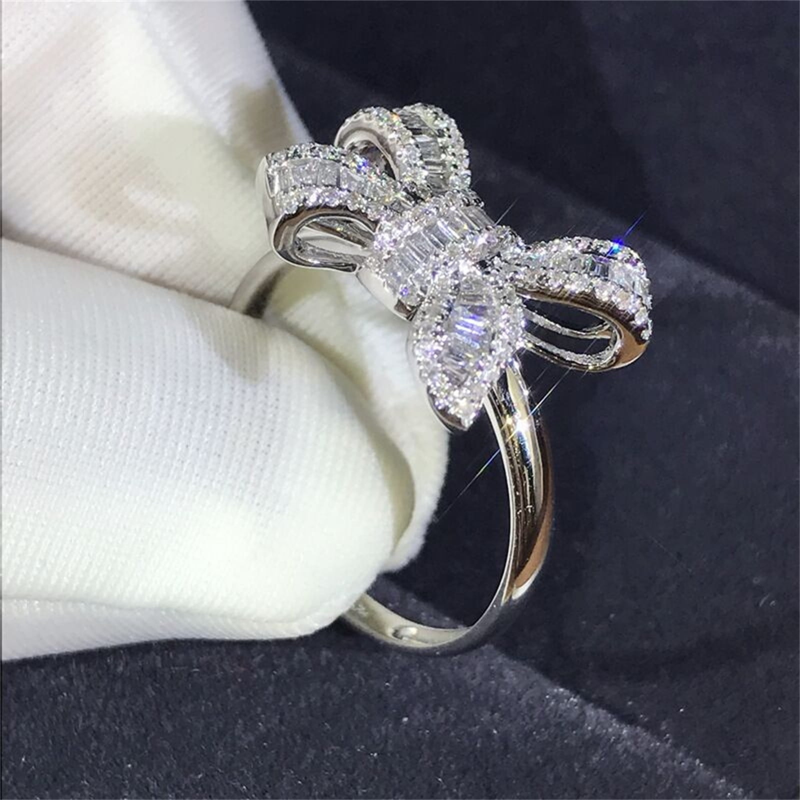 Censtreet Cubic Zirconia Bow Promise Rings for Women Shiny Rhinestone ...