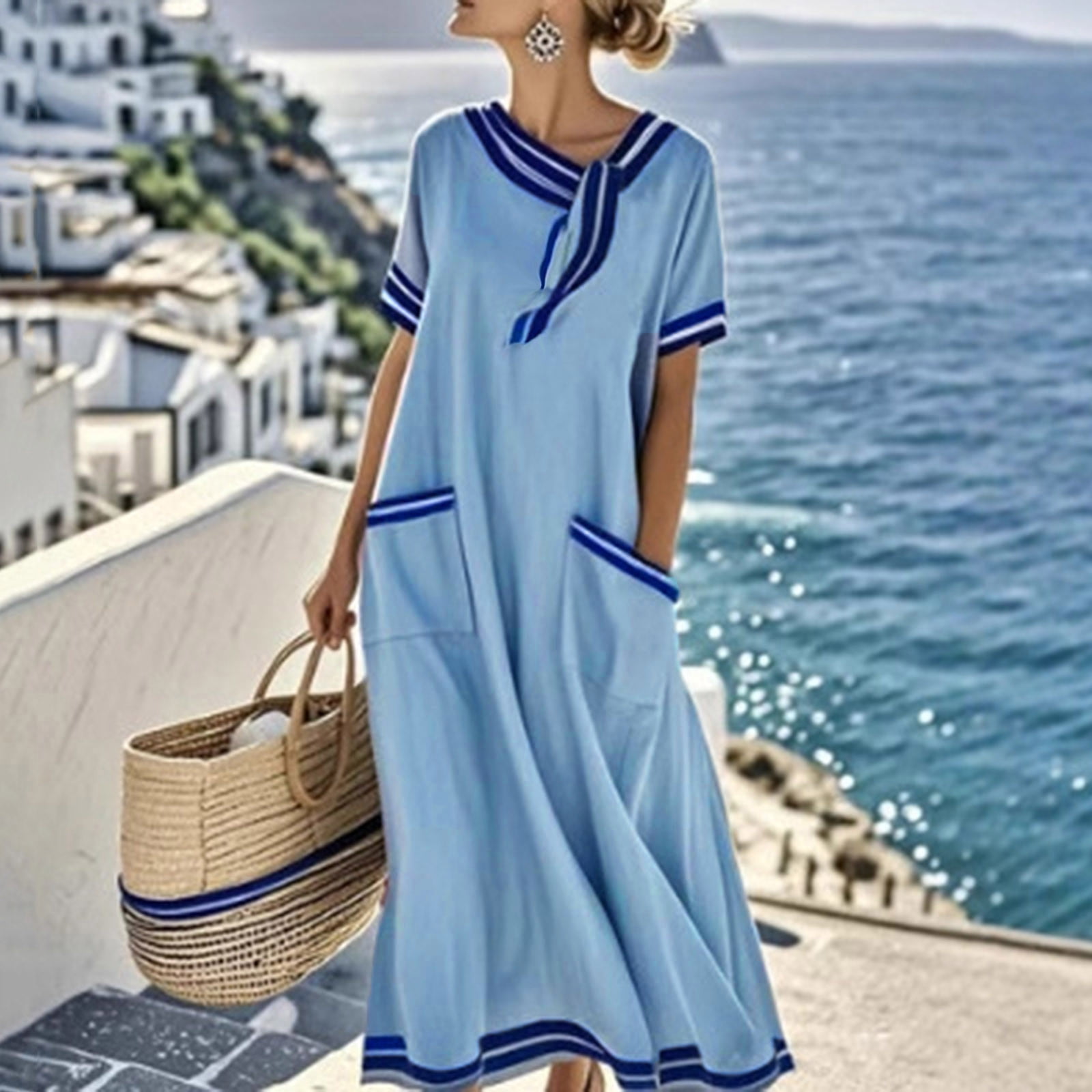 Censtreet Fashion Women Summer Solid Casual Round-Neck Short Sleeve ...