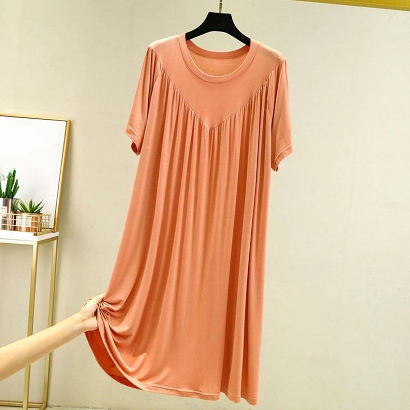 Censtreet Long Nightgowns for Women Round Neck Short Sleeves for Women ...