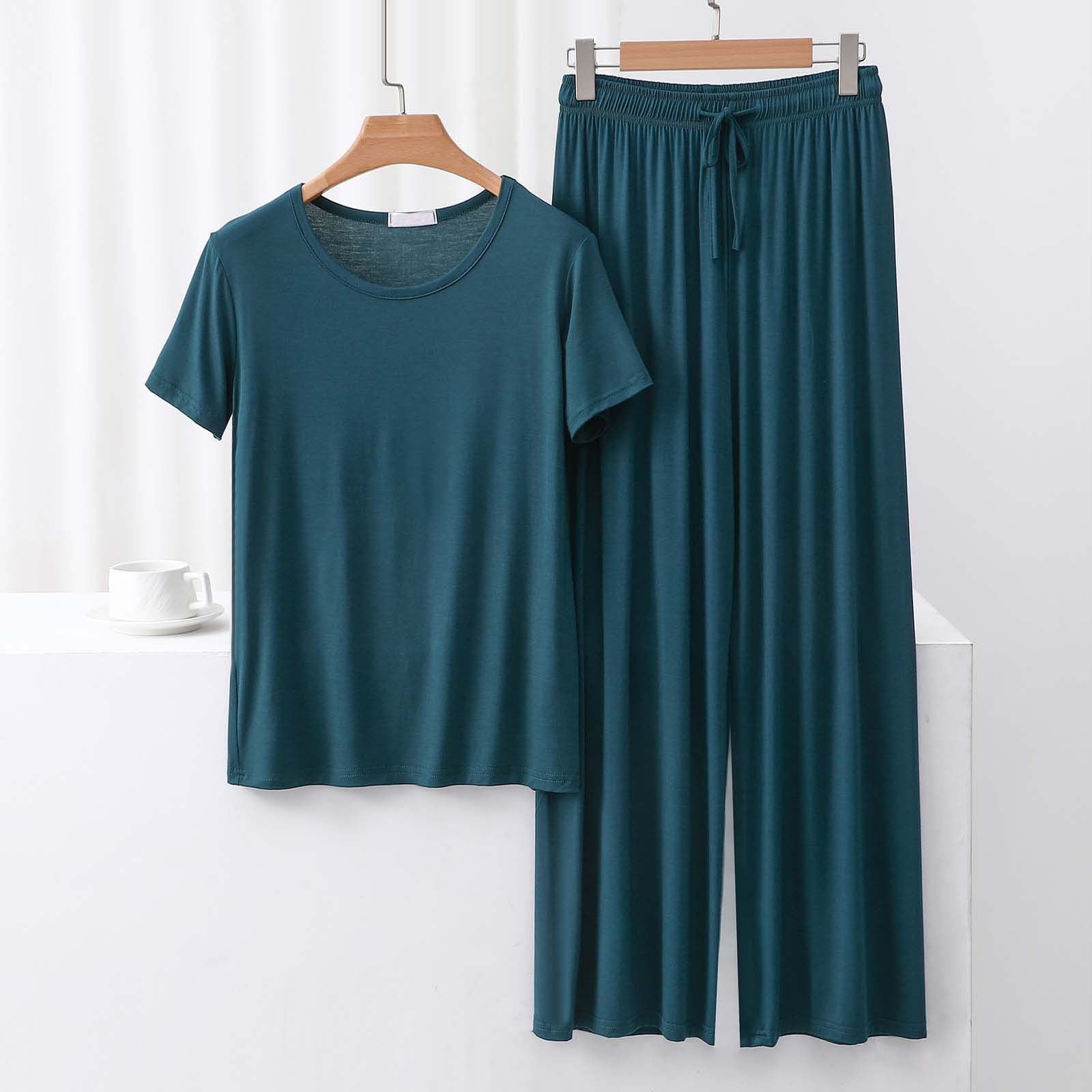 Censtreet Lounge Sleepwear Sets for Women Short Sleeve Tops and Long ...