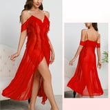 Censtreet Mesh Nightgown for Women Metal Chain Shoulder Strap ...