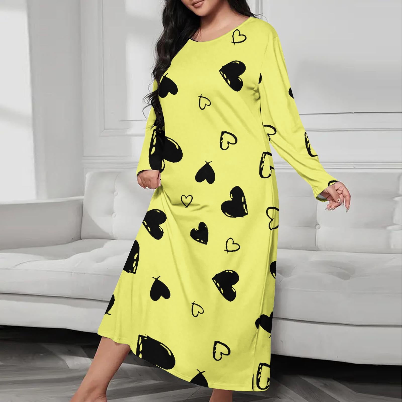 Censtreet Nightgowns for Women Plus Size Round Neck Printed Long Sleeve ...