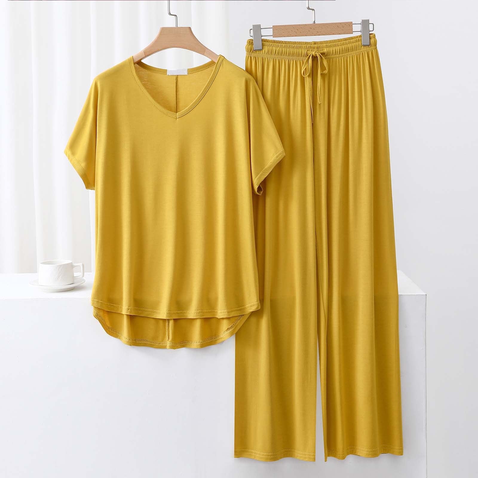 Censtreet Pajama Set for Women 2 Piece Pants Short Sleeve Top Sleepwear ...