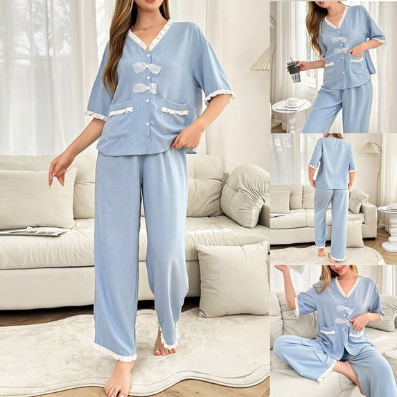 Censtreet Pajamas for Women Set Comfy Lounge Sets Two Piece Long Sleeve ...