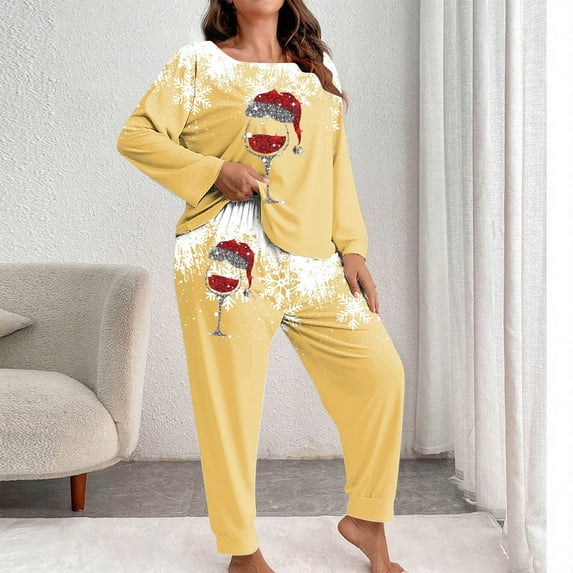 Censtreet Plus Size Christmas Pajamas,Women's Printed 2 Piece Pajama ...