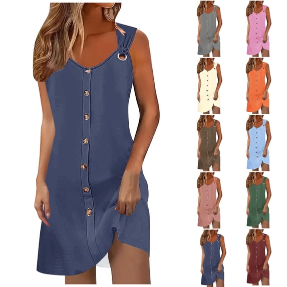 Censtreet Resort Style Sleep Dresses for Women Faux Button Sleeveless ...