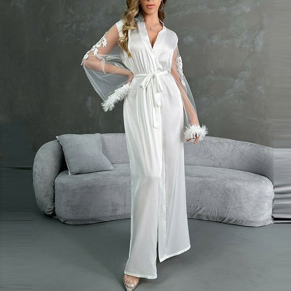 Censtreet Satin Robes for Women Long Sleeve Silk Bathrobe Soft ...