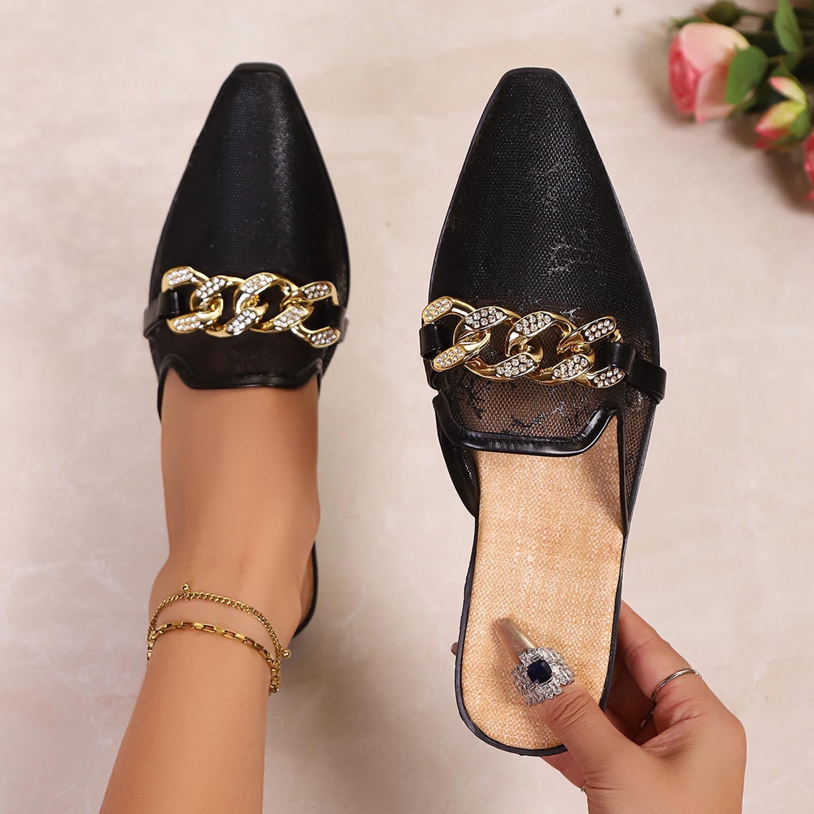 Censtreet Slingback Ballet Flats for Women Square Cap Toe Low Heel ...