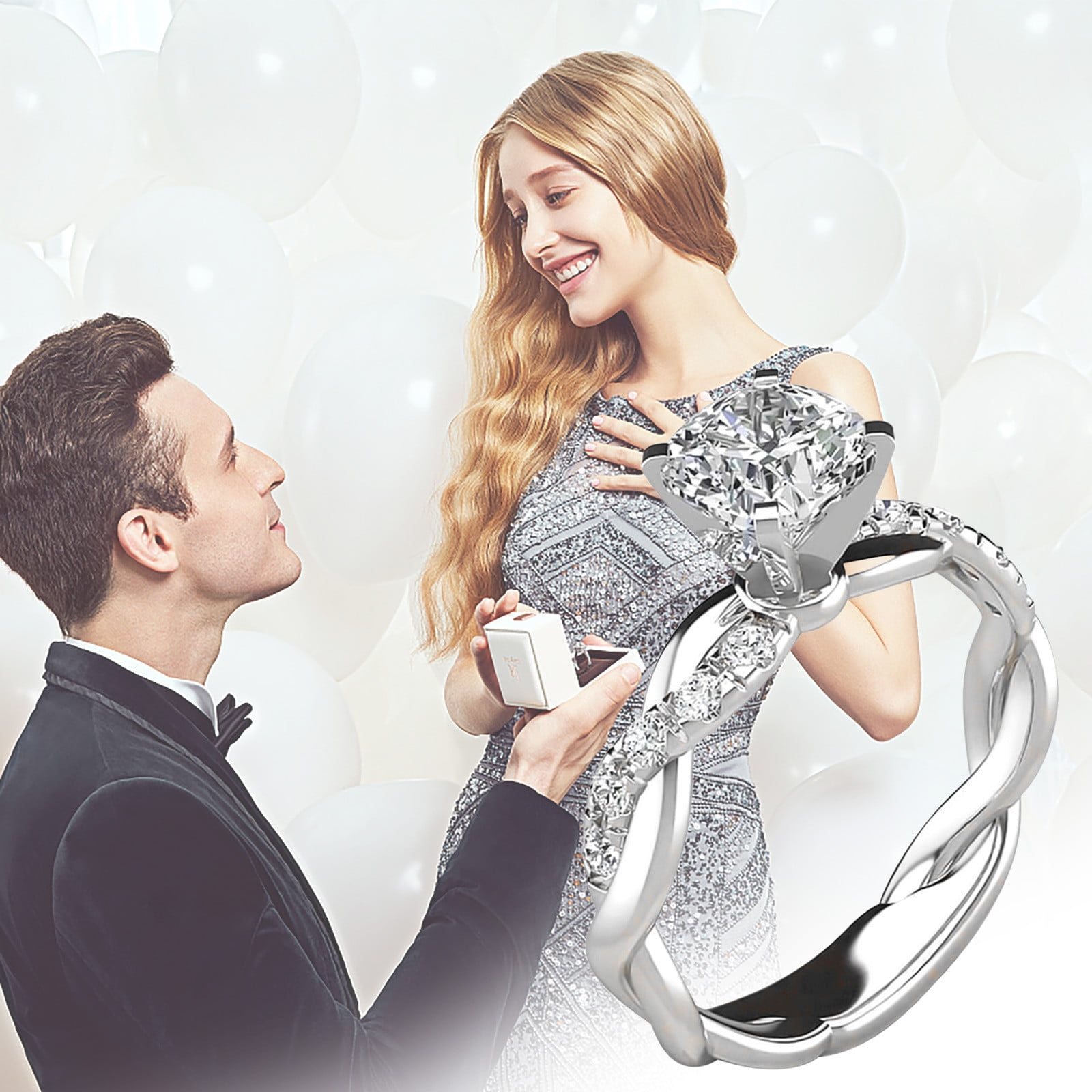 Censtreet Stainless Steel Solitaire Engagement Ring Propose Wedding Anniversary Statement ...