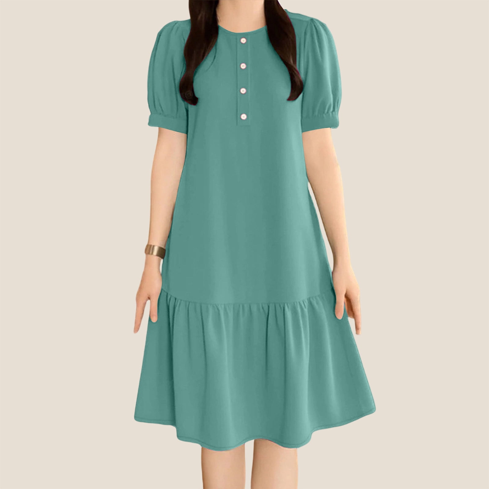 Censtreet Summer Dresses for Women 2026 Button Down Round Neck Dresses ...