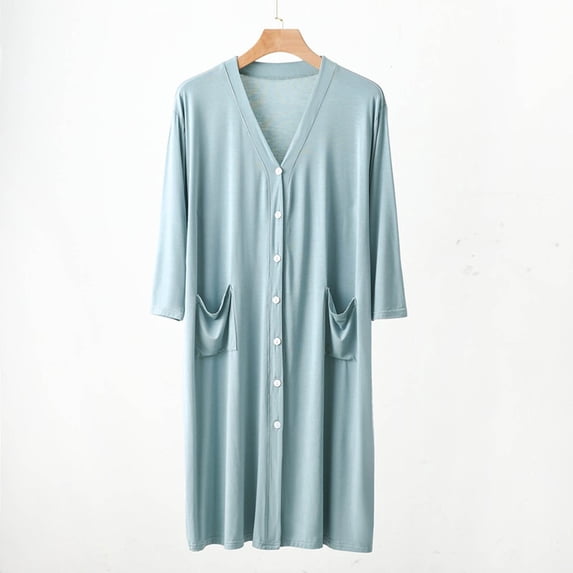 Censtreet Unisex Soft Robe Button Down House Coat Nightgown Summer V ...