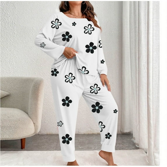 Censtreet Women's Plus Size 2 Piece Pajama Set Long Sleeve Shirt with ...