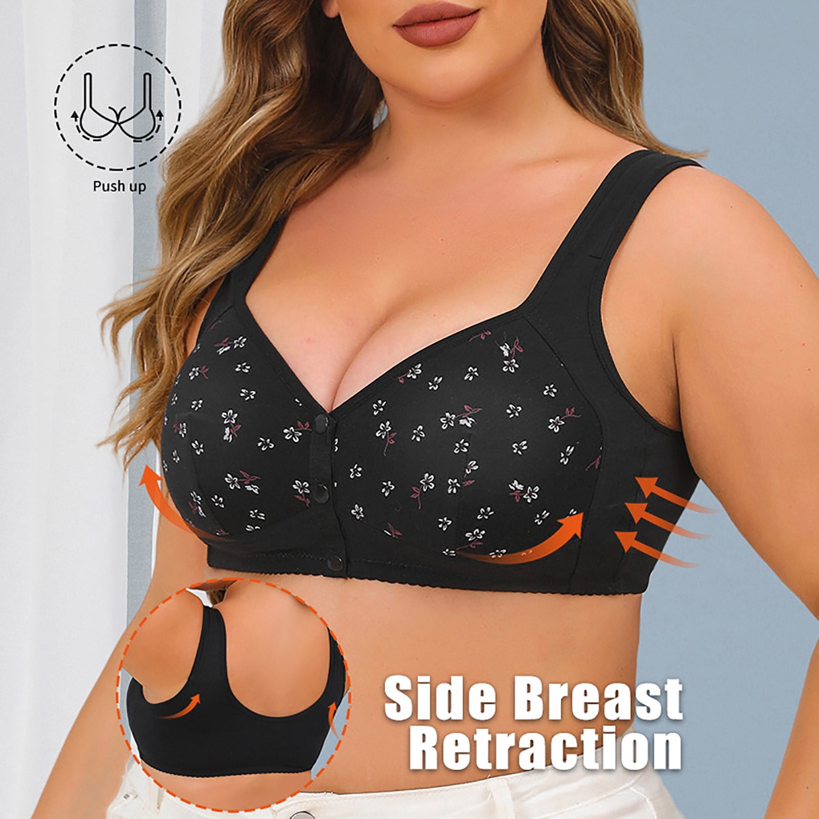 Censtreet Women's Plus Size Full Coverage Front Closure Posture Back Unpadded Wireless Support ...