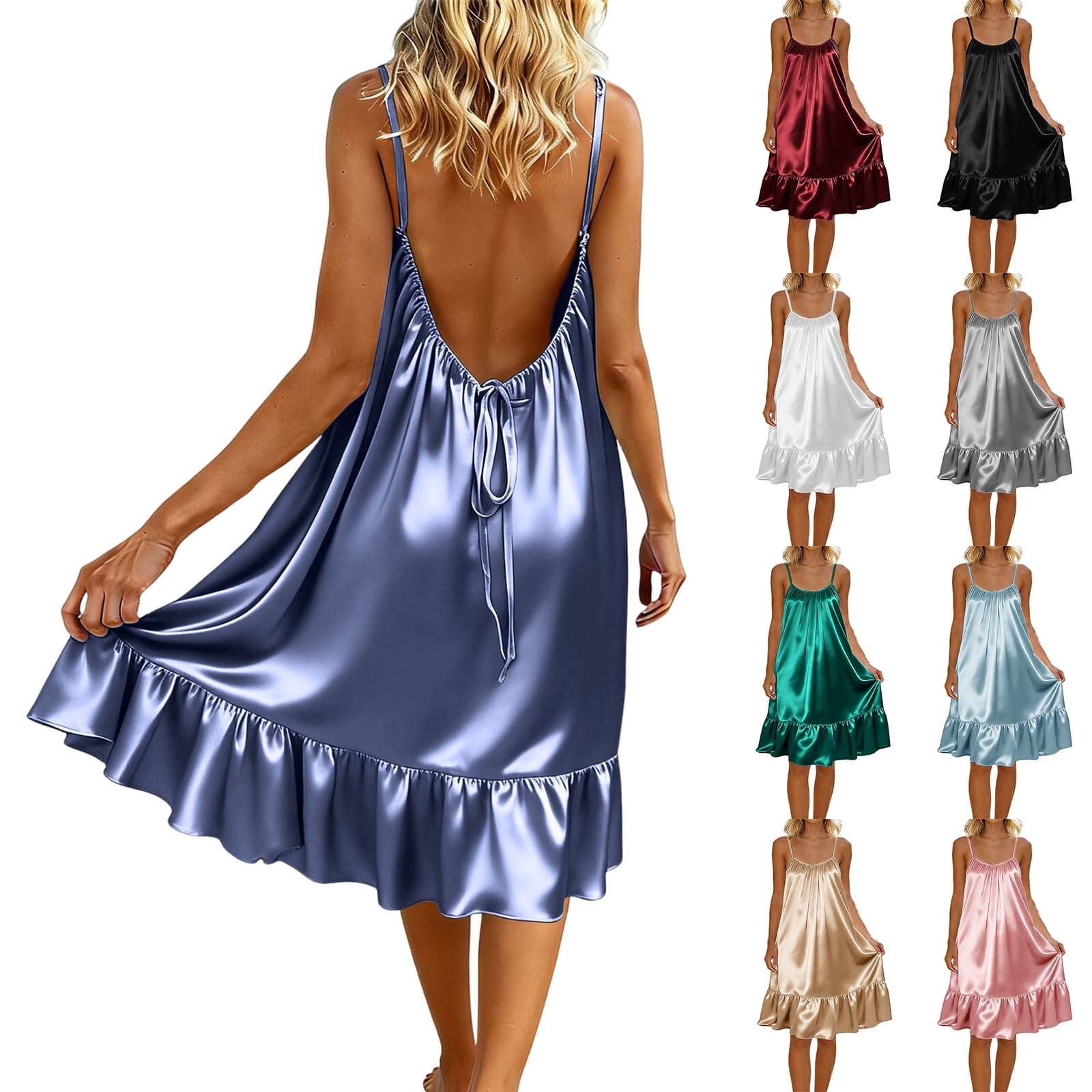 Censtreet Women's Sleepwear Solid Color Satin Camisole Backless ...