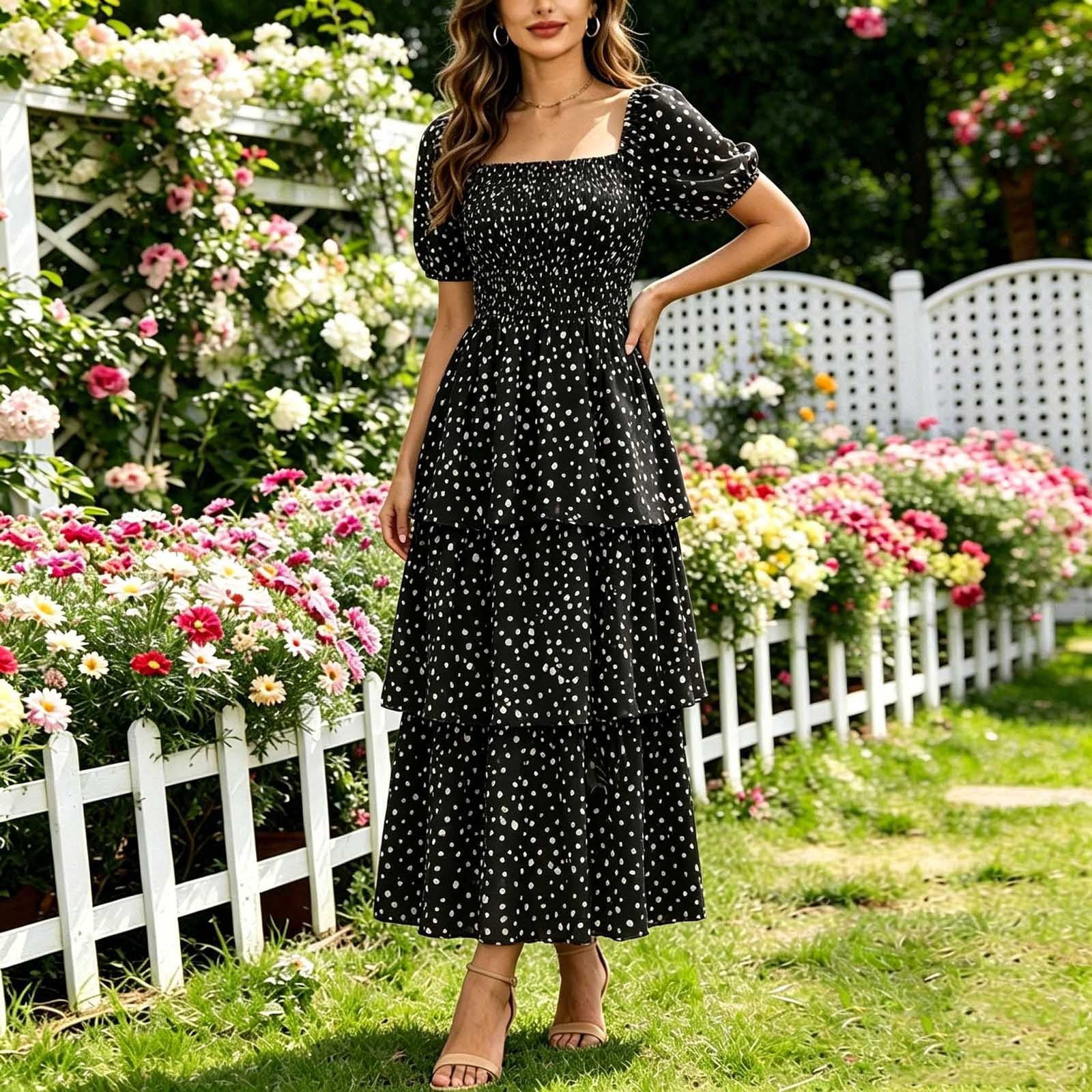Censtreet Women's Summer Floral Long Dress 2026 Casual Flutter Pleated ...
