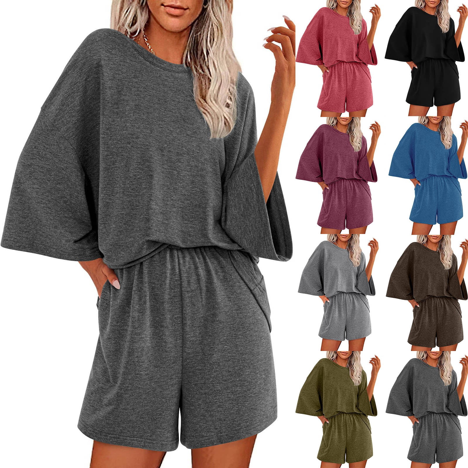 Censtreet Women's Two Piece Pajama Set Print Crew Neck Short Sleeve Tee ...