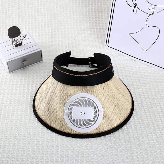 Censtreet Women's Wide Brim Straw Sun Visor Hat Rechargeable Fan Hat ...