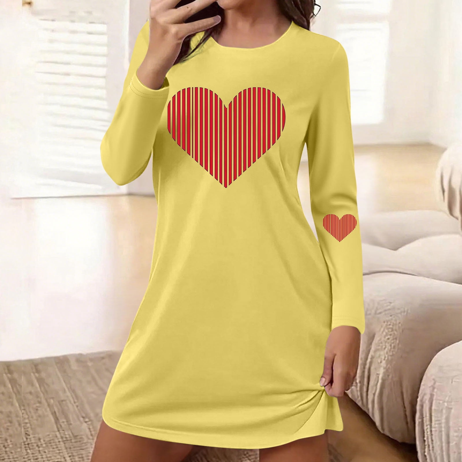 Censtreet Womens Long Sleeve Heart Printed Nightgowns Valentine's Day ...