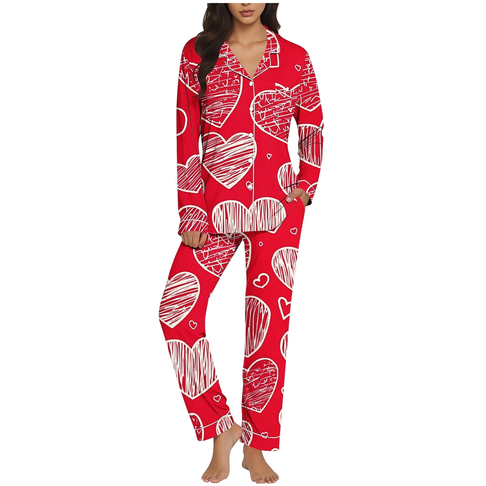 Censtreet Womens Pajamas Set 2 Piece Button Down Pjs Soft Long Sleeve ...